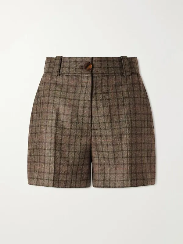 BLAZÉ MILANO Teke Checked Wool And Cashmere-blend High-waisted Shorts - Green