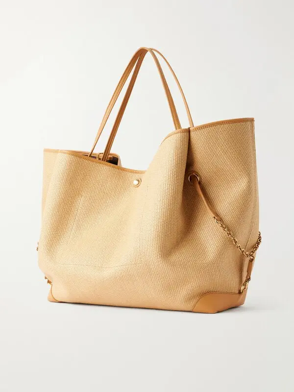 Chloé Clover Raffia Tote With Leather Trim