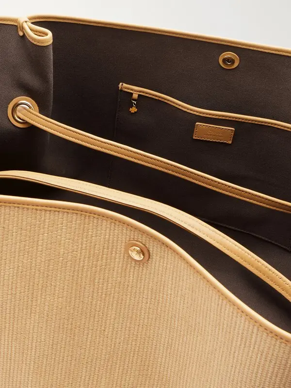 Chloé Clover Raffia Tote With Leather Trim