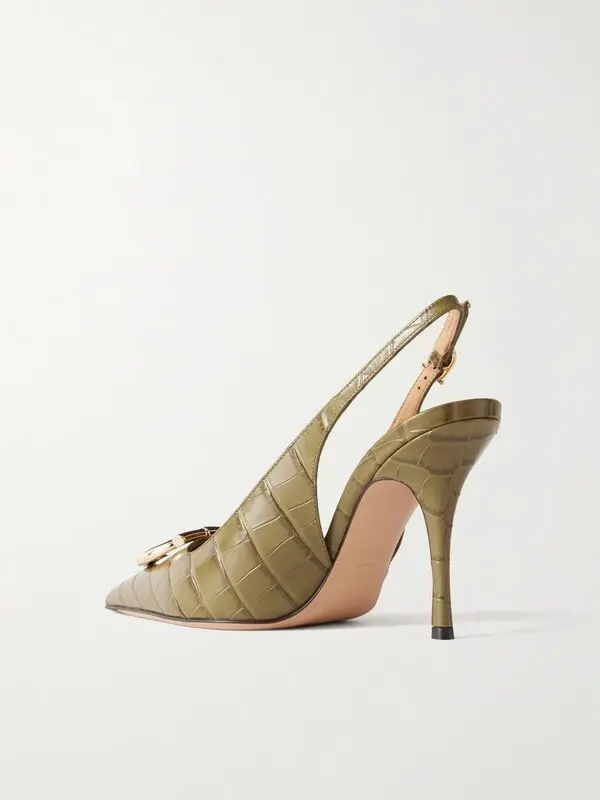 FERRAGAMO Sara 95 Croc-effect Leather Slingback Pumps