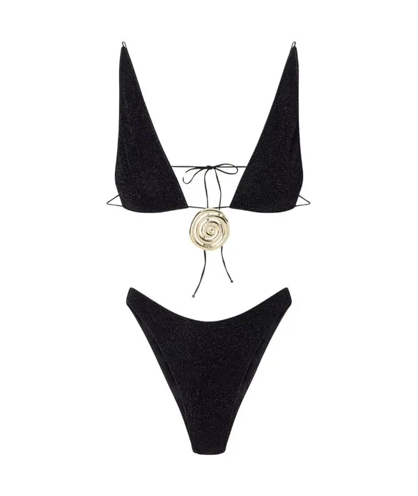 Oseree Lumière Spiral Embellished Lurex Bikini - Black