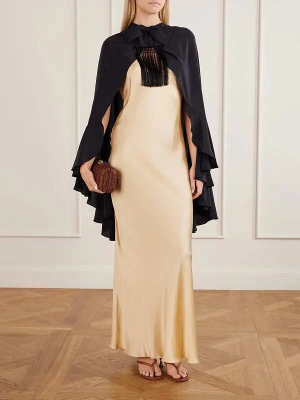Johanna Ortiz Aromatic Garden Fringed Silk-crepe Cape