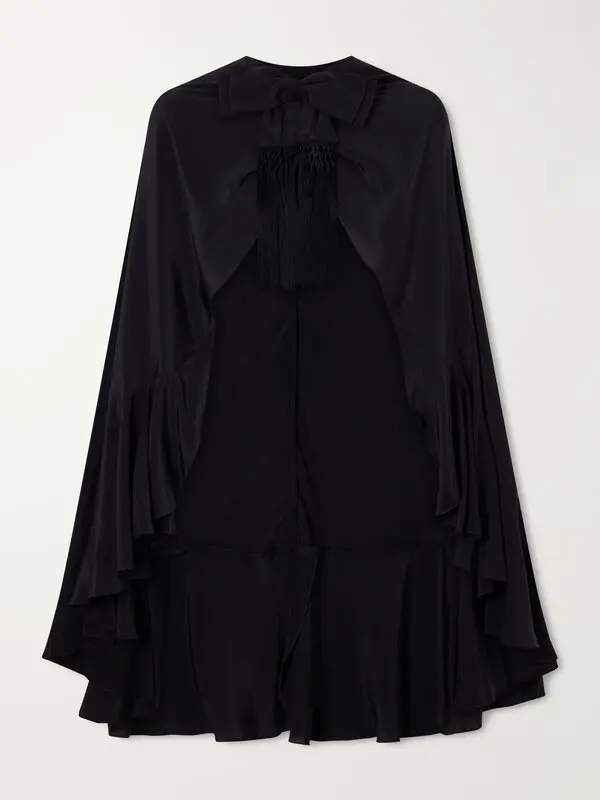 Johanna Ortiz Aromatic Garden Fringed Silk-crepe Cape - Black