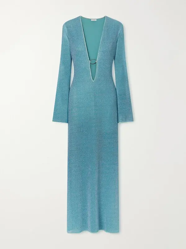 Oseree Lumière Metallic Stretch-knit Kaftan - Blue