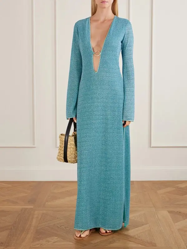 Oseree Lumière Metallic Stretch-knit Kaftan