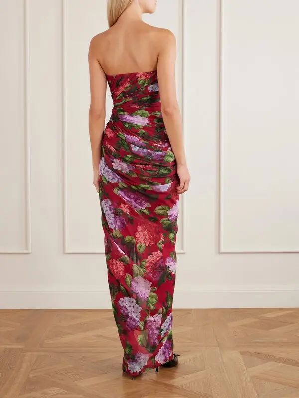 Carolina Herrera Floral-print Gathered Silk-chiffon Gown - Multi