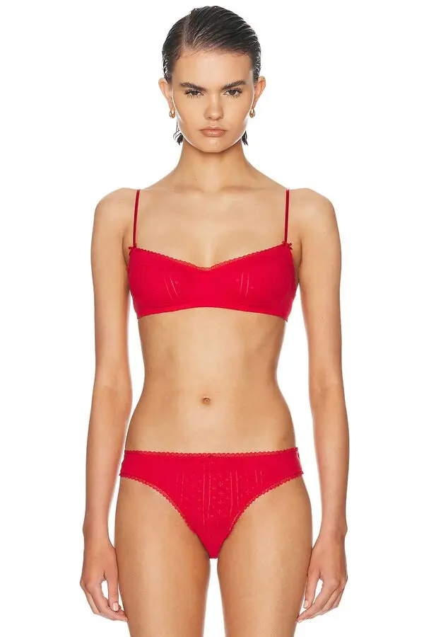 COU COU The Balconette Bra In Cream - Cherry Red