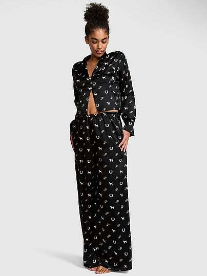 Pink Grw ™ Satin Flyaway Long-sleeve & Pants Pajama Set - Print