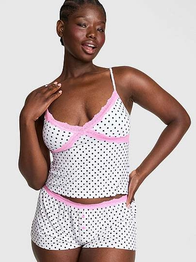 Pink Modal Lace-trim Cami - Print