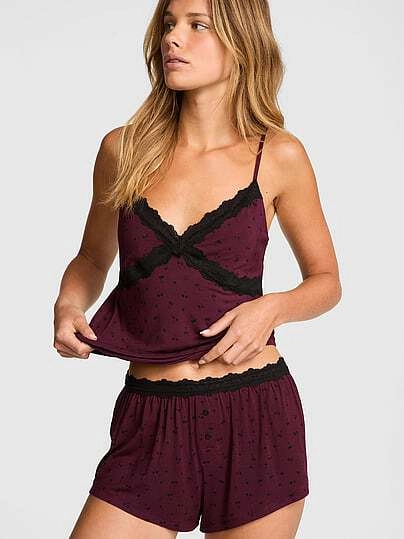 Pink Modal Lace-trim Cami - Print