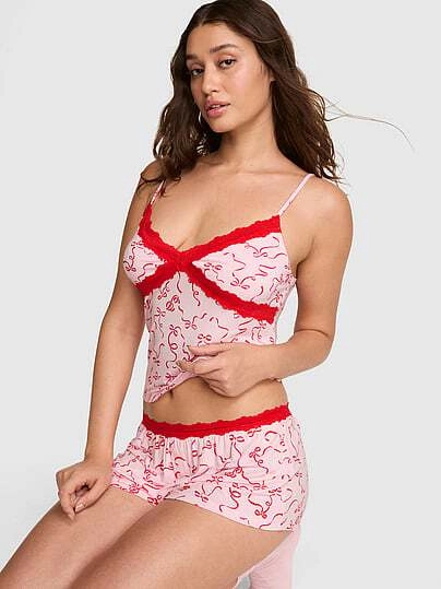 Pink Modal Lace-trim Cami - Print