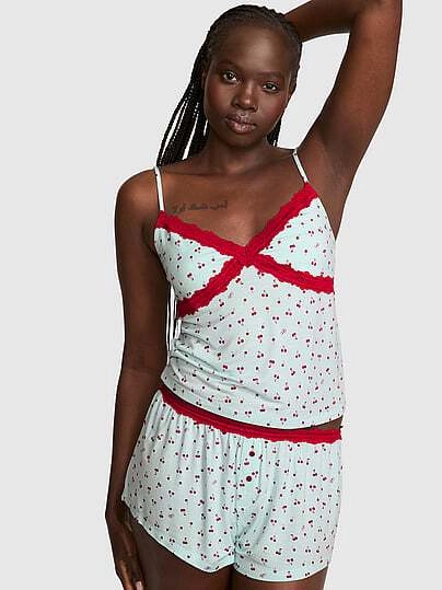 Pink Modal Lace-trim Cami - Print