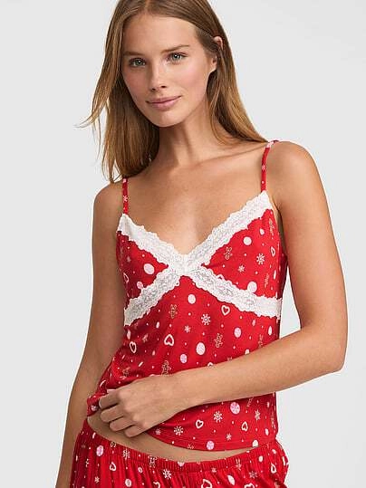 Pink Modal Lace-trim Cami - Print