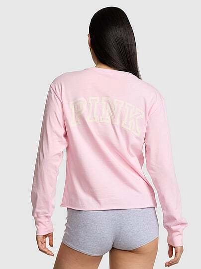 Pink Campus Cotton Long-sleeve Pocket Tee - Pink