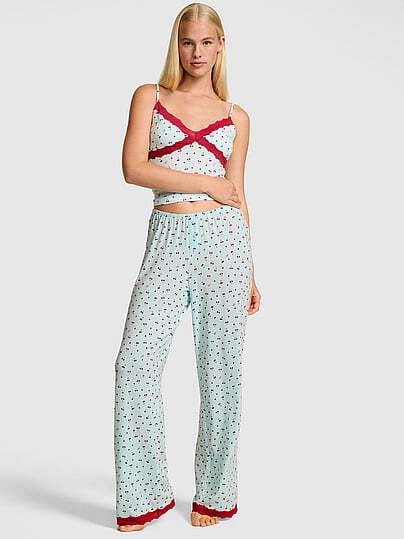 Pink 24/7 Lounge Modal Lace-trim Cami & Pants Pajama Set - Print