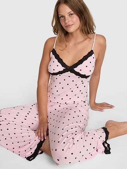 Pink 24/7 Lounge Modal Lace-trim Cami & Pants Pajama Set - Print