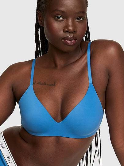 Pink Marshmallow Push-up Wireless Comfy Bra - Blue