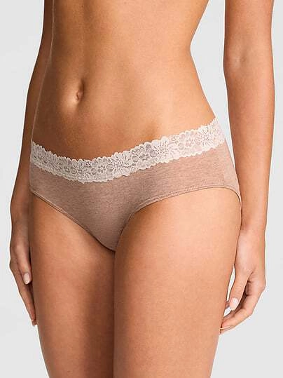 Pink Cotton Lace-trim Hiphugger Panty - Beige