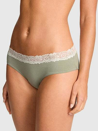 Pink Cotton Lace-trim Hiphugger Panty - Green