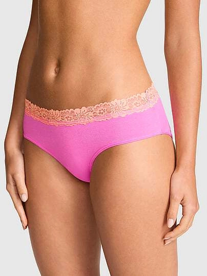 Pink Cotton Lace-trim Hiphugger Panty - Pink
