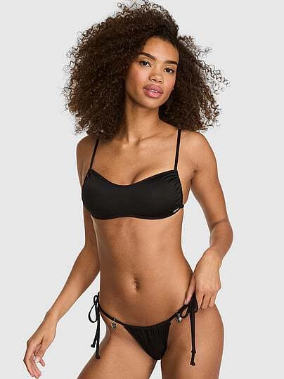 Pink Tiny Scoop Bikini Top - Black