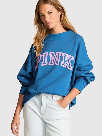 Pink Campus Fleece™ Oversized Mock-neck Sweatshirt - Blue