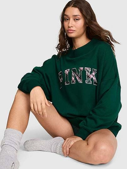 Pink Oversized Mock Neck Fleece Sweatshirt - Green