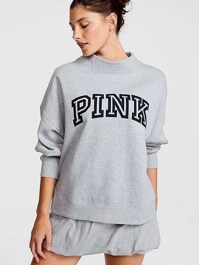 Pink Campus Fleece™ Oversized Mock-neck Sweatshirt - Grey