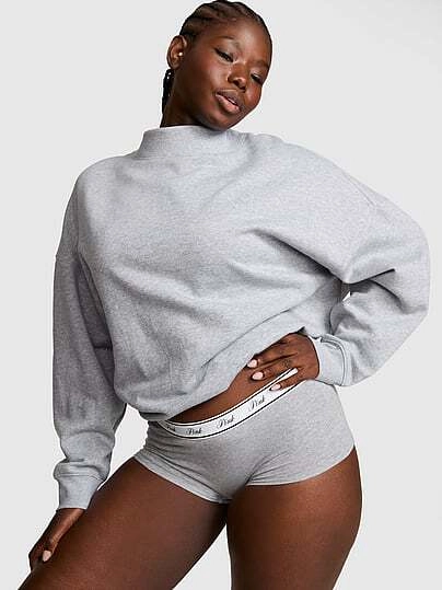 Pink Oversized Mock Neck Fleece Sweatshirt - Grey