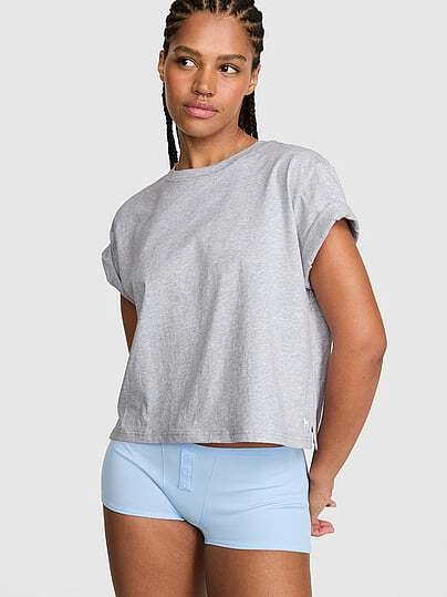 Pink Cotton Oversized Pocket Tee - Grey