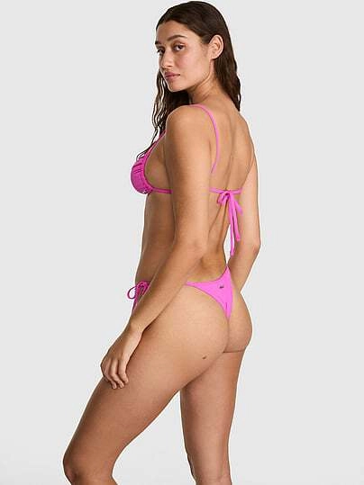 Pink Side-tie Thong Bikini Bottom - Pink