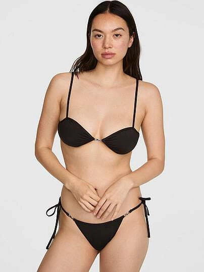 Pink Tiny Strappy Bikini Top - Black