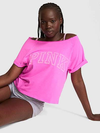 Pink Campus Cotton™ Oﬀ-the-shoulder Boxy Tee - Pink