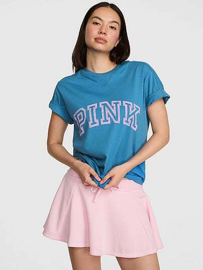 Pink Campus Cotton™ V-stitch Crewneck Boxy Tee - Blue