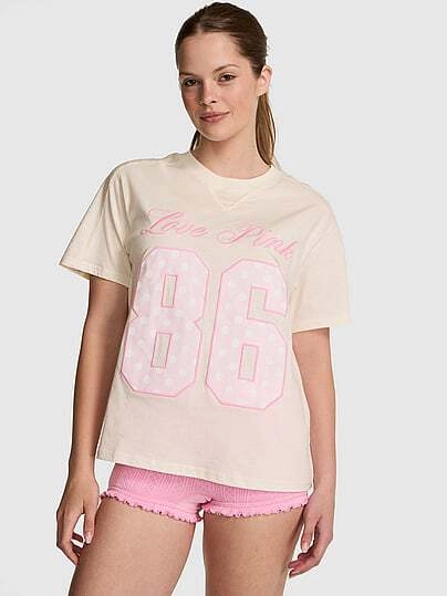 Pink Campus Cotton™ V-stitch Crewneck Boxy Tee - Grey