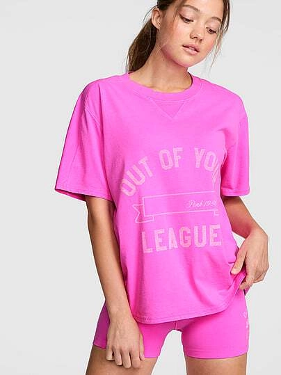 Pink Campus Cotton™ V-stitch Crewneck Boxy Tee - Pink