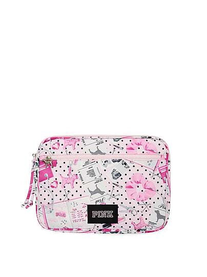 Pink Padded Laptop Sleeve With Zip And Slip Pockets - Print