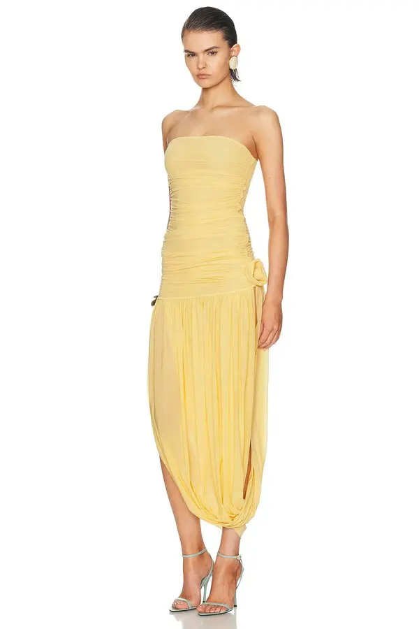 MAYGEL CORONEL Ruched Strapless Gown