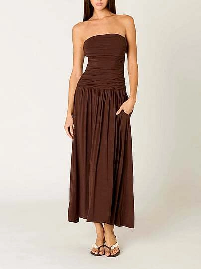 Victoria's Secret Maxi Strapless Dress With Drop Waist Skirt - Brown