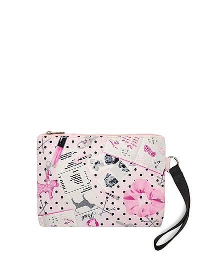 Pink 3-pack Pouch Set With Wristlet Strap - Print