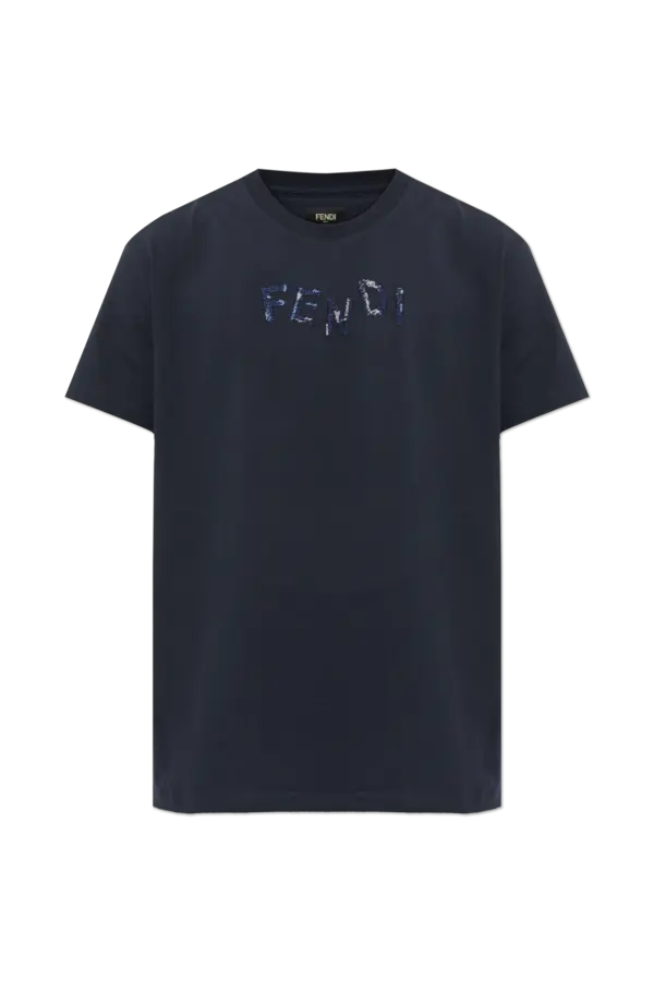 Fendi T-shirt With Embroidered Logo - Navy Blue