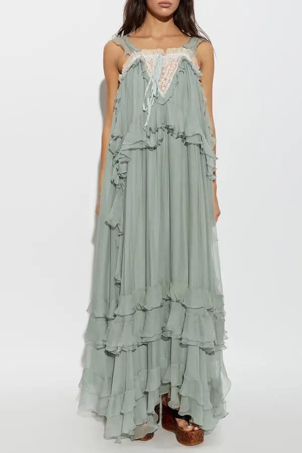 Chloé Silk Dress With Lace Trim