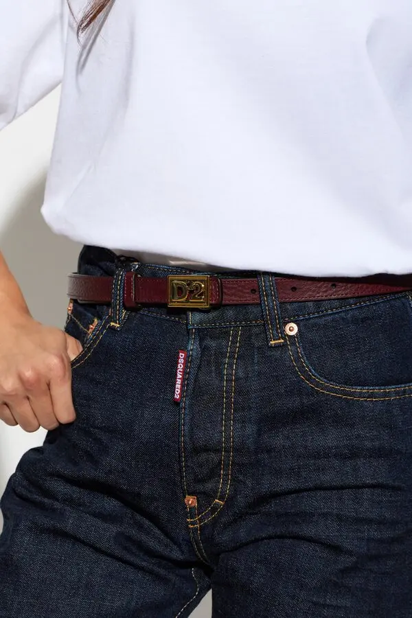 Dsquared2 Leather Belt With Gold Tone Logo Buckle