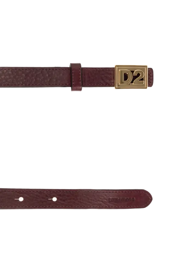 Dsquared2 Leather Belt With Gold Tone Logo Buckle