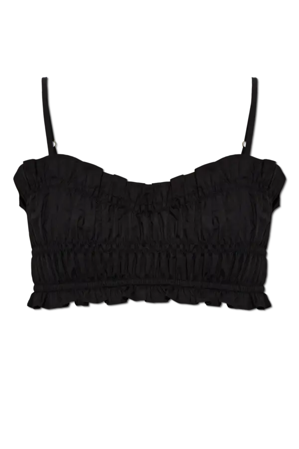 Michael Kors Short Ruched Cotton Cropped Top With Adjustable Straps - Black