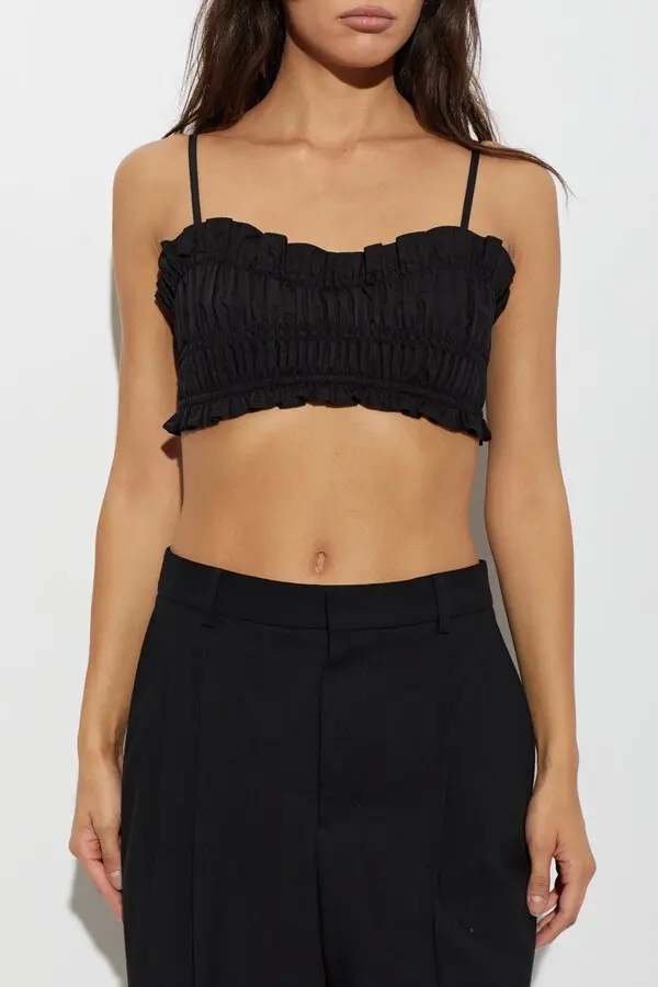Michael Kors Short Ruched Cotton Cropped Top With Adjustable Straps