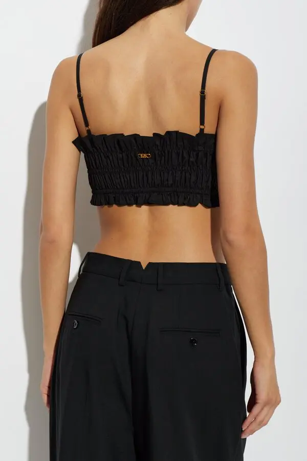 Michael Kors Short Ruched Cotton Cropped Top With Adjustable Straps