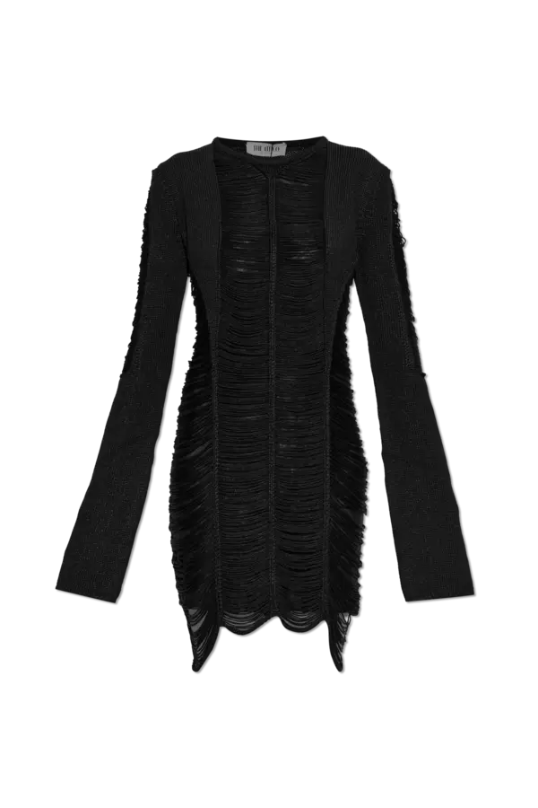 Attico Knit Dress With Decorative Fringes - Black