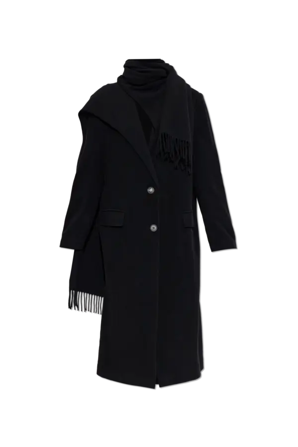 Attico Wool Coat With Attached Scarf - Black