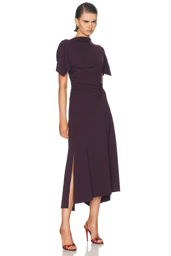 Victoria Beckham Cap Sleeve Asymmetrical Hem Dress